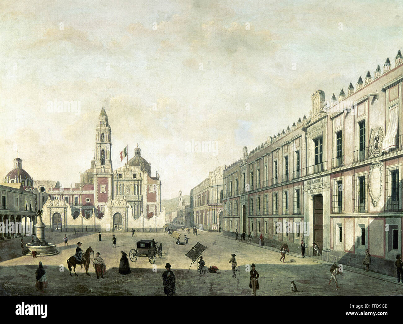 MEXICO CITY, c1825. /nFrom left: the custom house, Santo Domingo Church ...