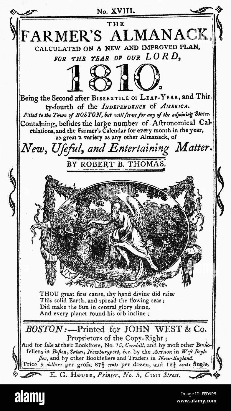 FARMER'S ALMANAC, 1810. /nFront cover for the Farmer's Almanac for the ...