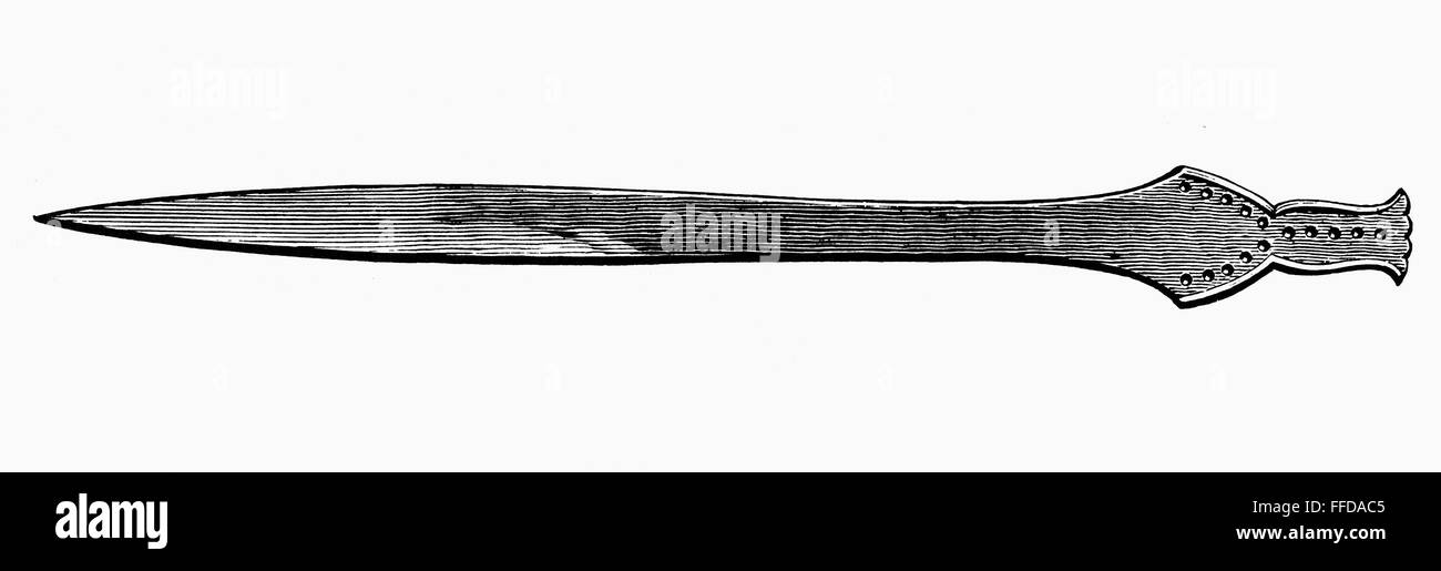 ANCIENT ROMAN SWORD. /nBronze Roman sword. Line engraving Stock Photo ...
