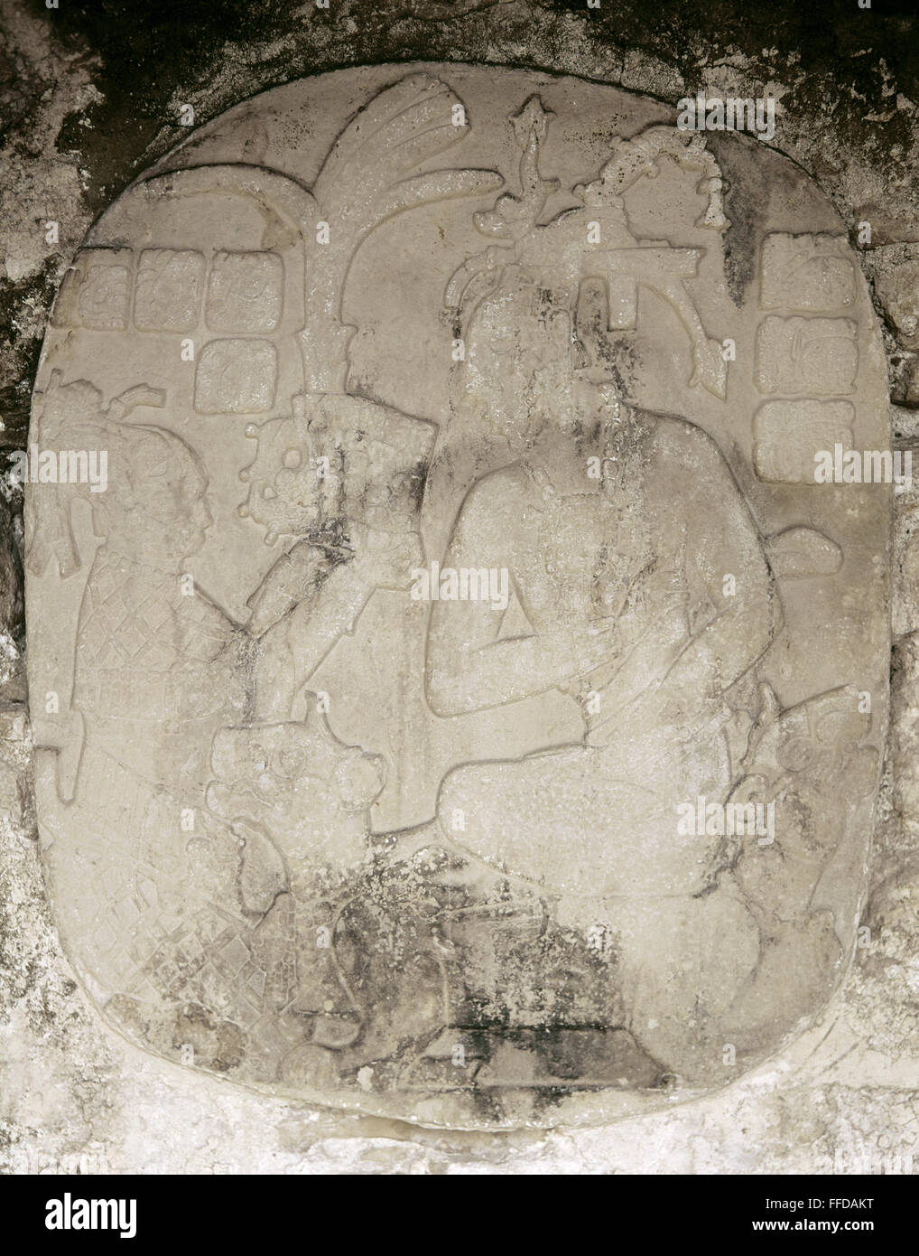 MEXICO: MAYAN RELIEF. /nMayan priest accepting an offering. Bas-relief ...