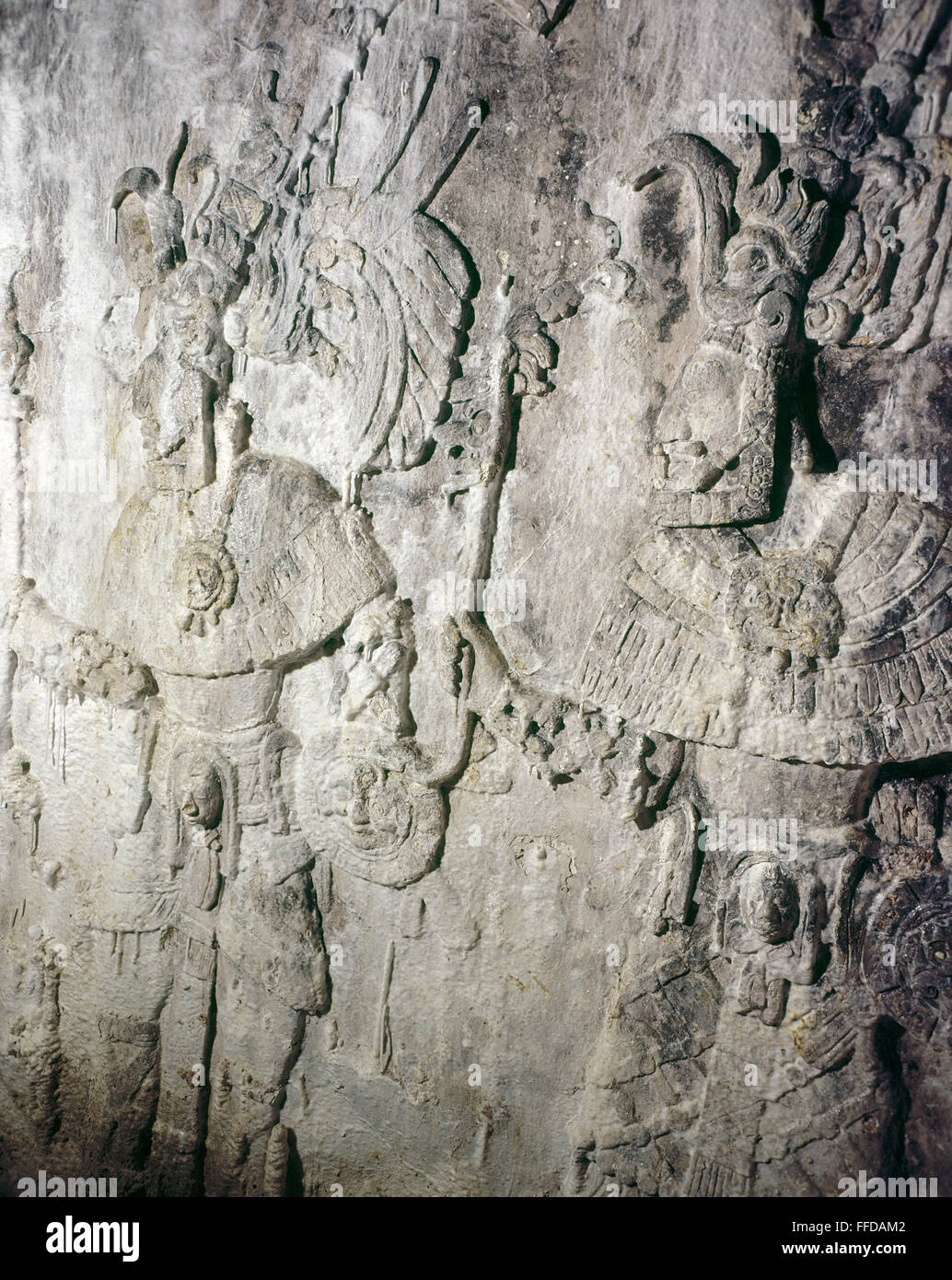 MAYAN RELIEF, 633 A.D. /nTwo male figures in a relief from the Temple ...