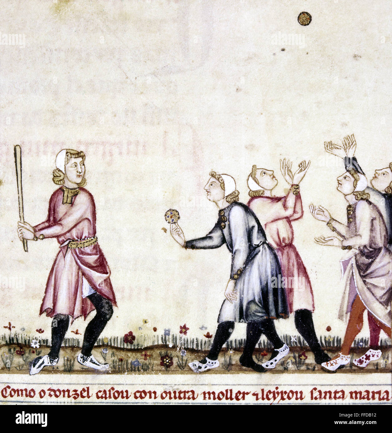 SPAIN: MEDIEVAL BALLGAME. /nBatter, pitcher, and fielders in a Spanish ...