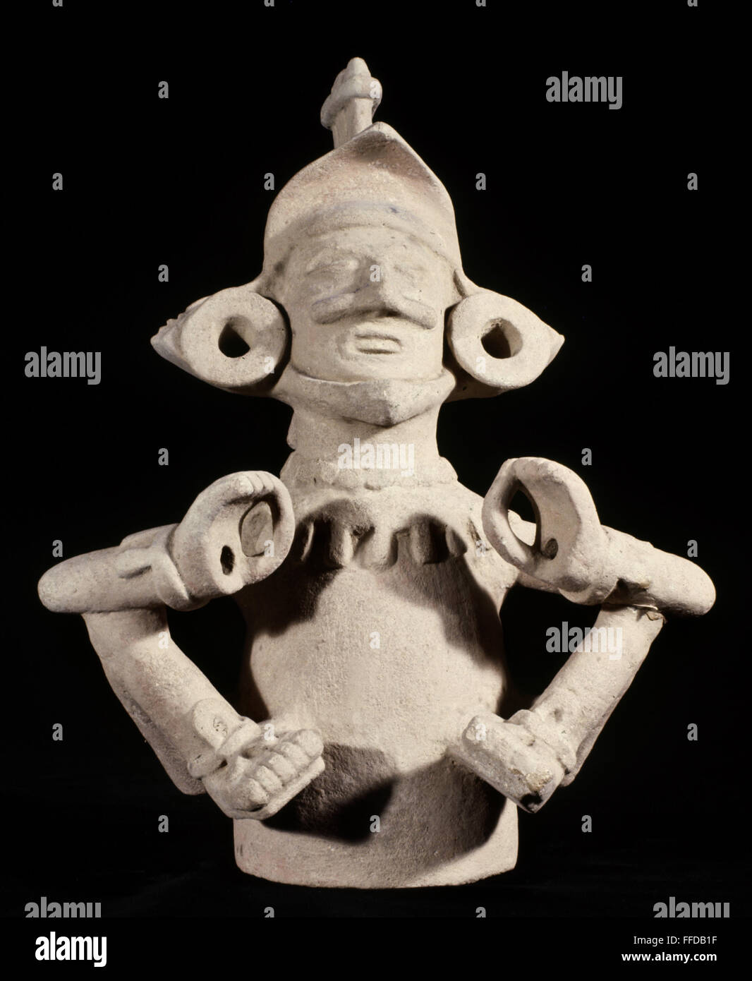 MEXICO: AZTEC FIGURE. /nWhite clay Aztec figure, from Puebla, Mexico ...