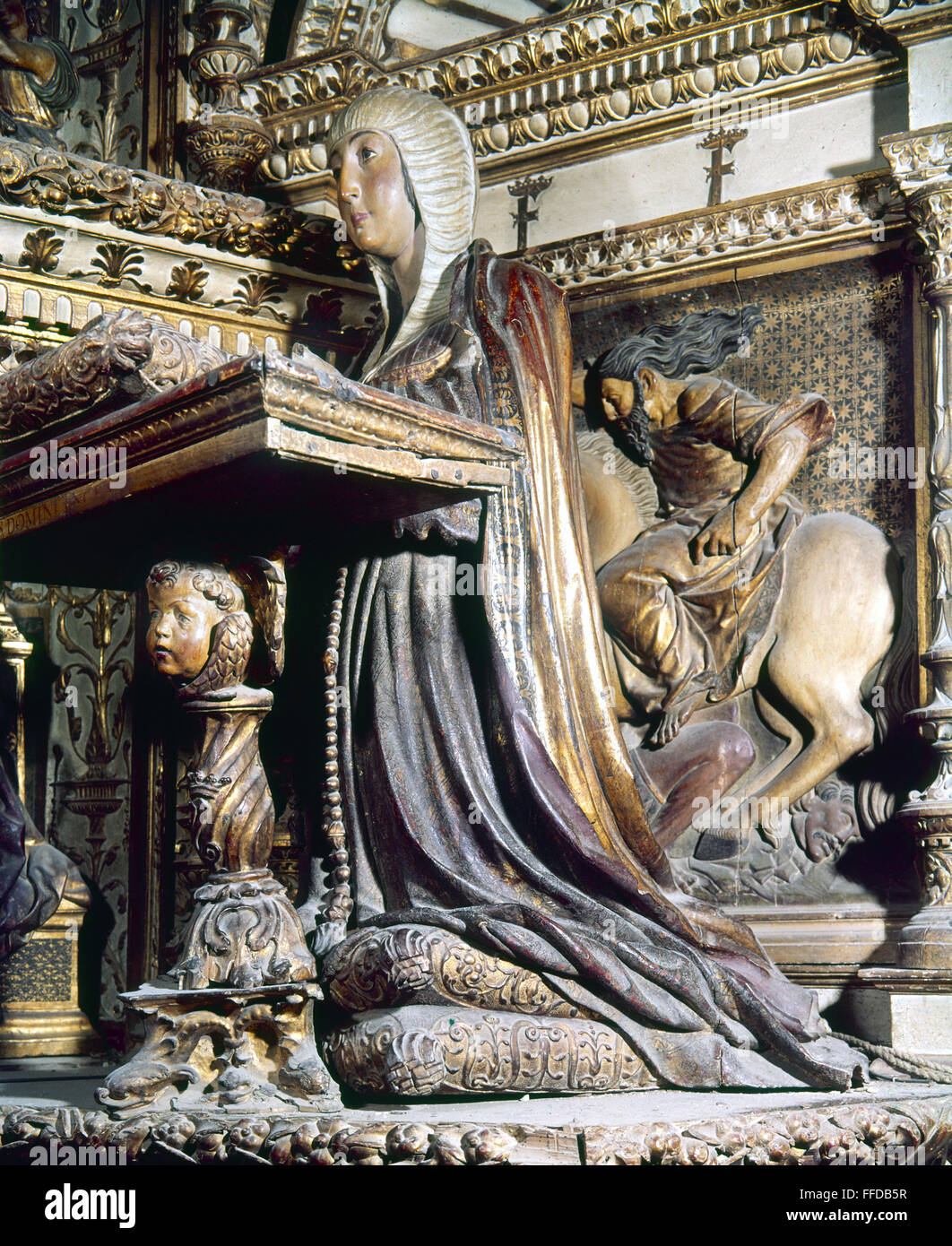 ISABELLA I (1451-1504)./nQueen of Aragon and Castile. Wood sculpture ...