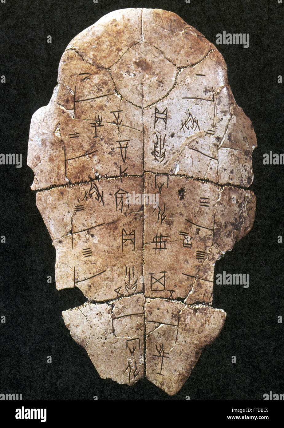 CHINA: ORACLE SHELL. /nA tortoise shell inscribed with Chinese characters during a divination ...