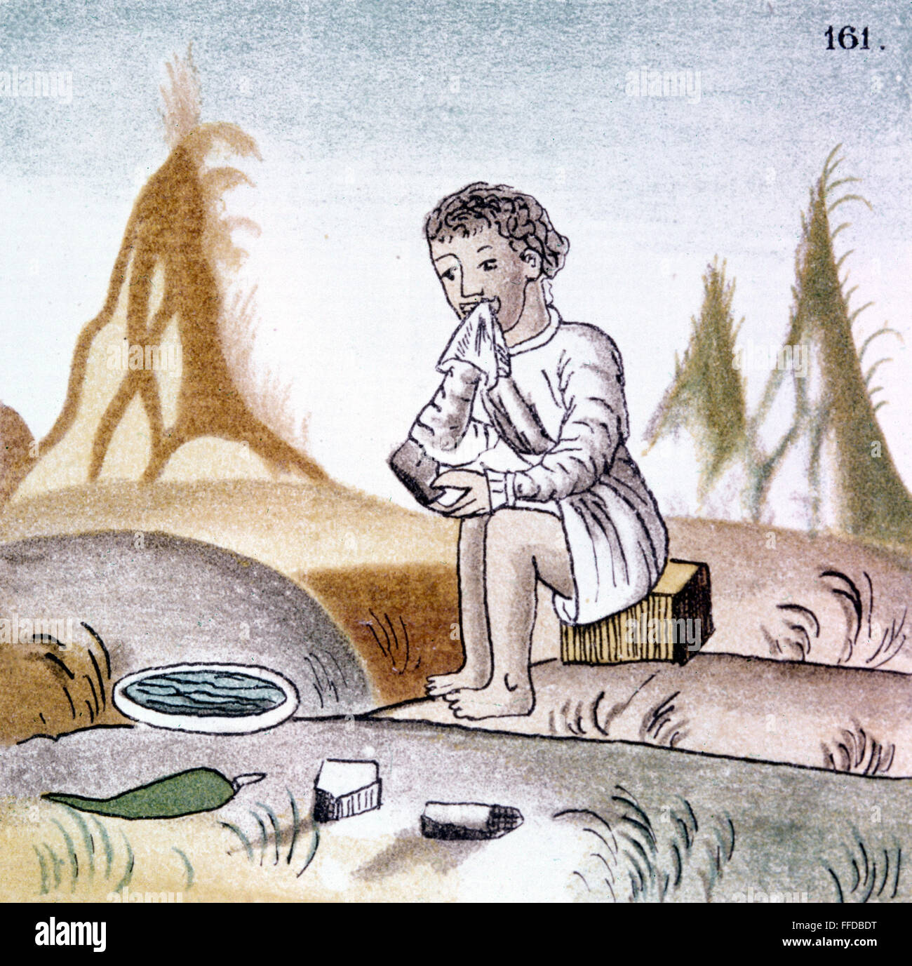 MEXICO: AZTEC EATING. /nAn Aztec man eating outdoors. Drawing from the ...