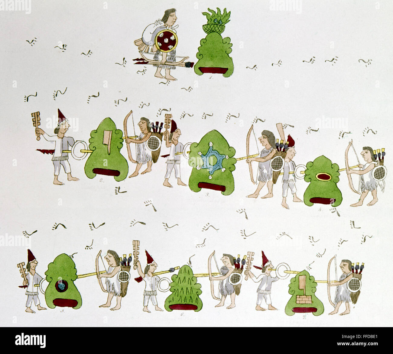 MEXICO: SPANISH AND AZTECS. /nAztecs fighting Spanish soldiers. Drawing ...