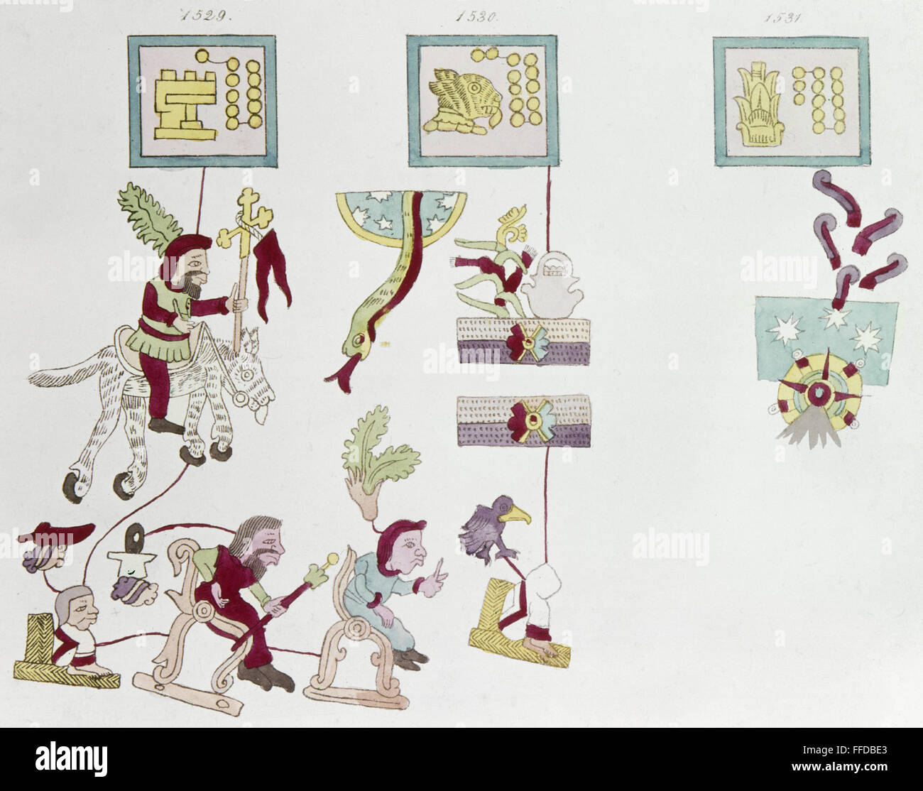 MEXICO: SPANISH CONQUEST. /nSpanish soldier on horseback, with other ...