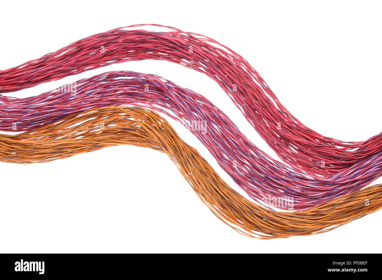 Data transmission in colorful computer cables isolated on white ...