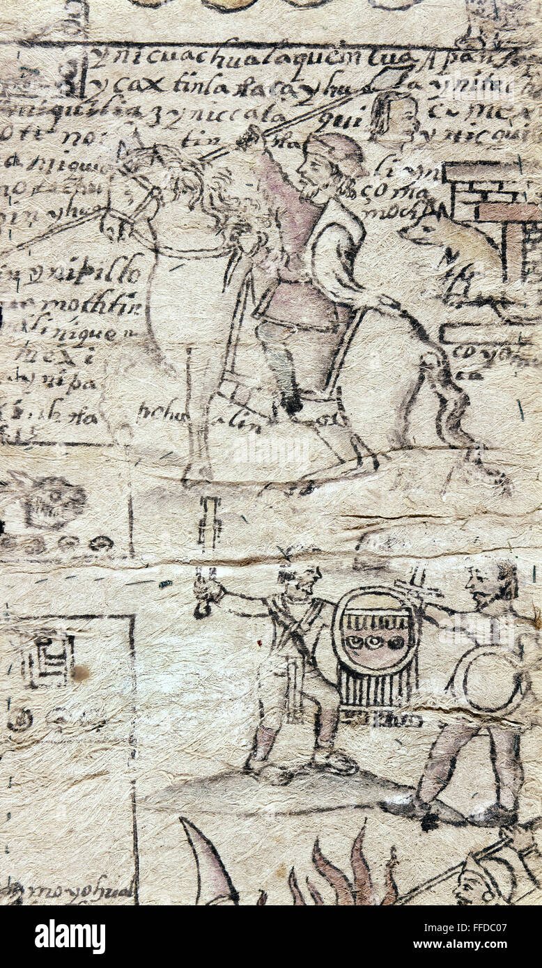 MEXICO: SPANISH CONQUEST. /nTop: A Spanish conquistador. Bottom: Aztec ...