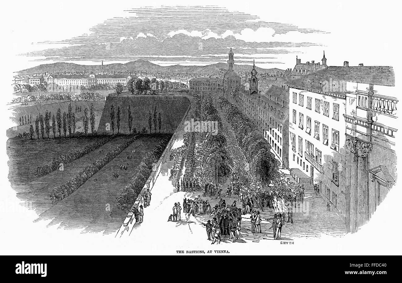 VIENNA: CITY WALLS, 1848. /nThe city walls of Vienna, Austria ...