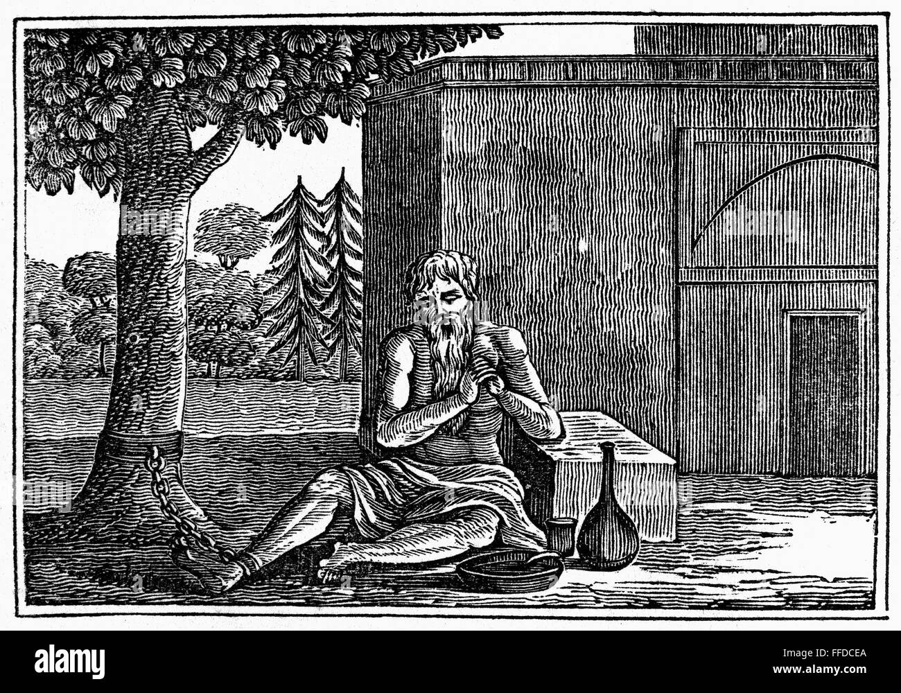 INDIA: BRAHMIN. /nBrahmin chained to the foot of a tree. Wood engraving ...