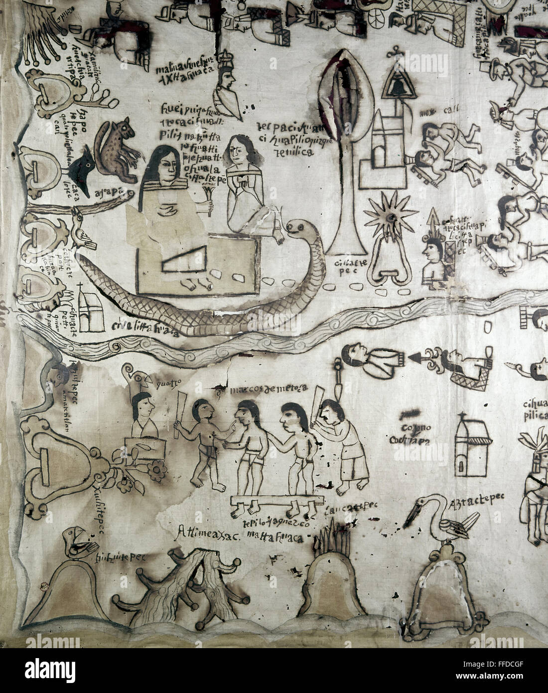 MEXICO: AZTEC DRAWING. /nScenes from an Aztec codex fragment, 16th ...