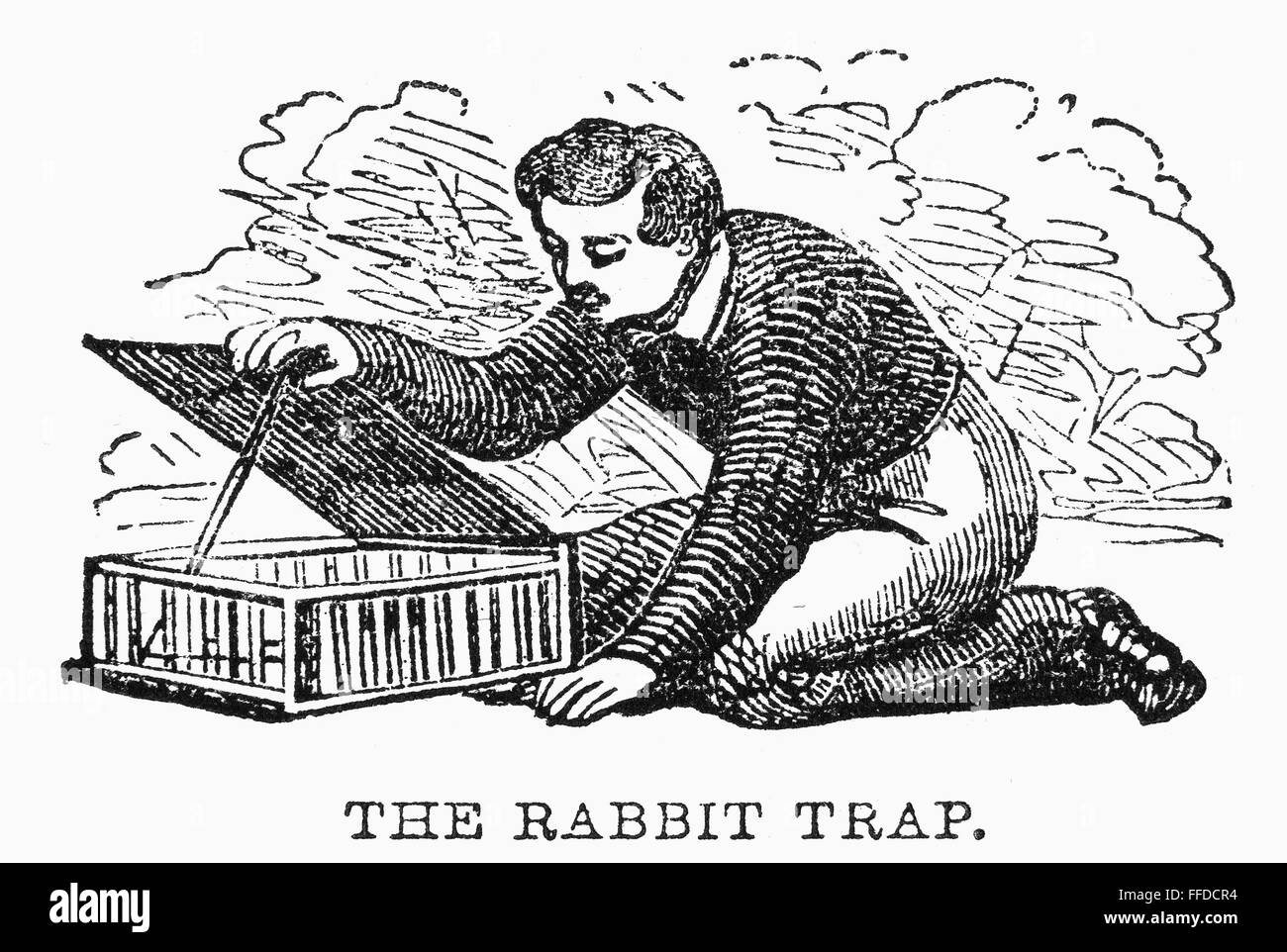 RABBIT TRAP. /nLine engraving, 19th century Stock Photo - Alamy