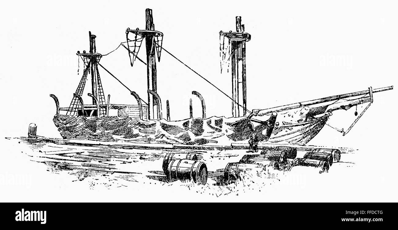 ABANDONED WHALING SHIP. /nAn abandoned whaler rotting at the wharf of ...