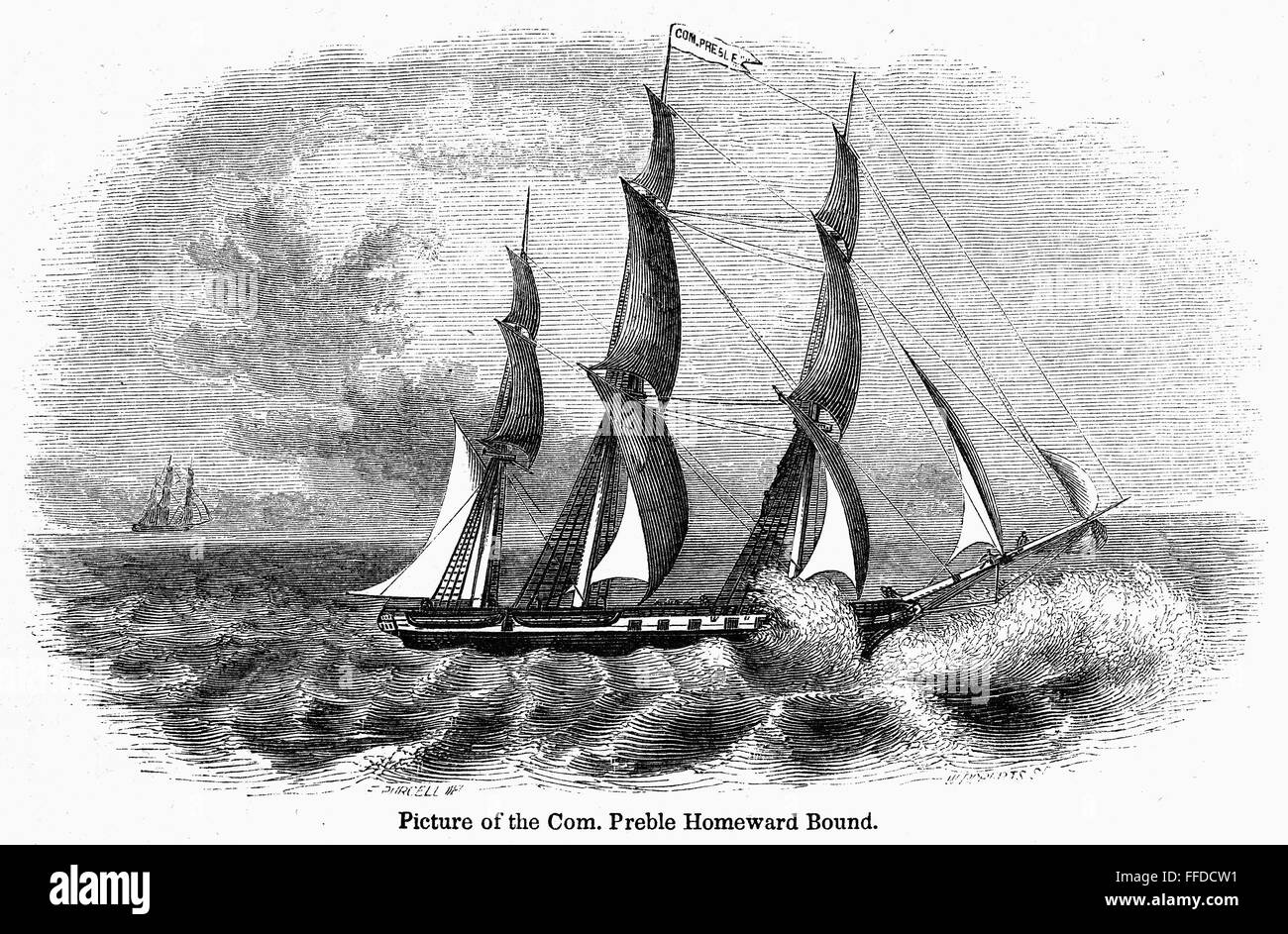 AMERICAN WHALER, 1850. /nThe whaling ship 'Commodore Preble' homeward ...