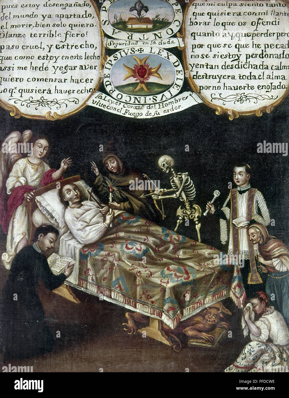 MANUSCRIPT: DEATHBED. /nCatholic manuscript showing a deathbed scene ...