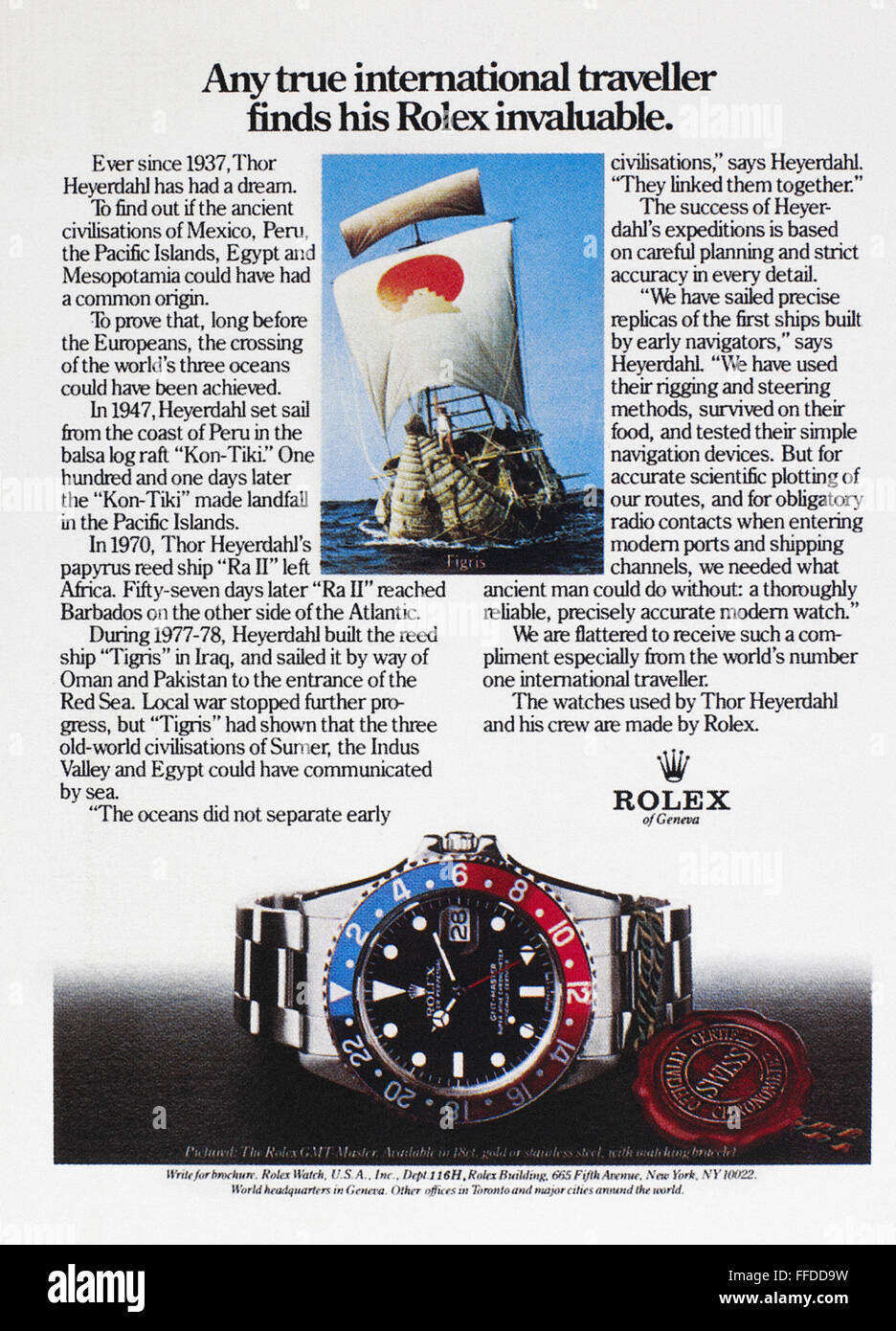 ROLEX WATCH AD, 1980. /nAmerican magazine advertisement, 1980, for ...
