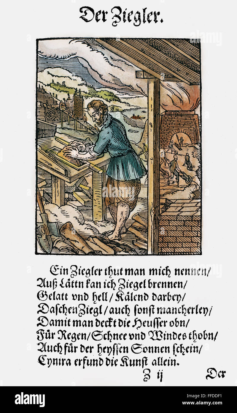 BRICKMAKER, 1568. /nWoodcut, 1568, by Jost Amman Stock Photo - Alamy