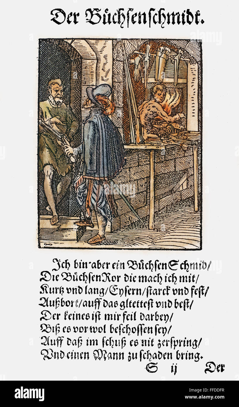 GUNSMITH, 1568. /nWoodcut, 1568, by Jost Amman Stock Photo - Alamy