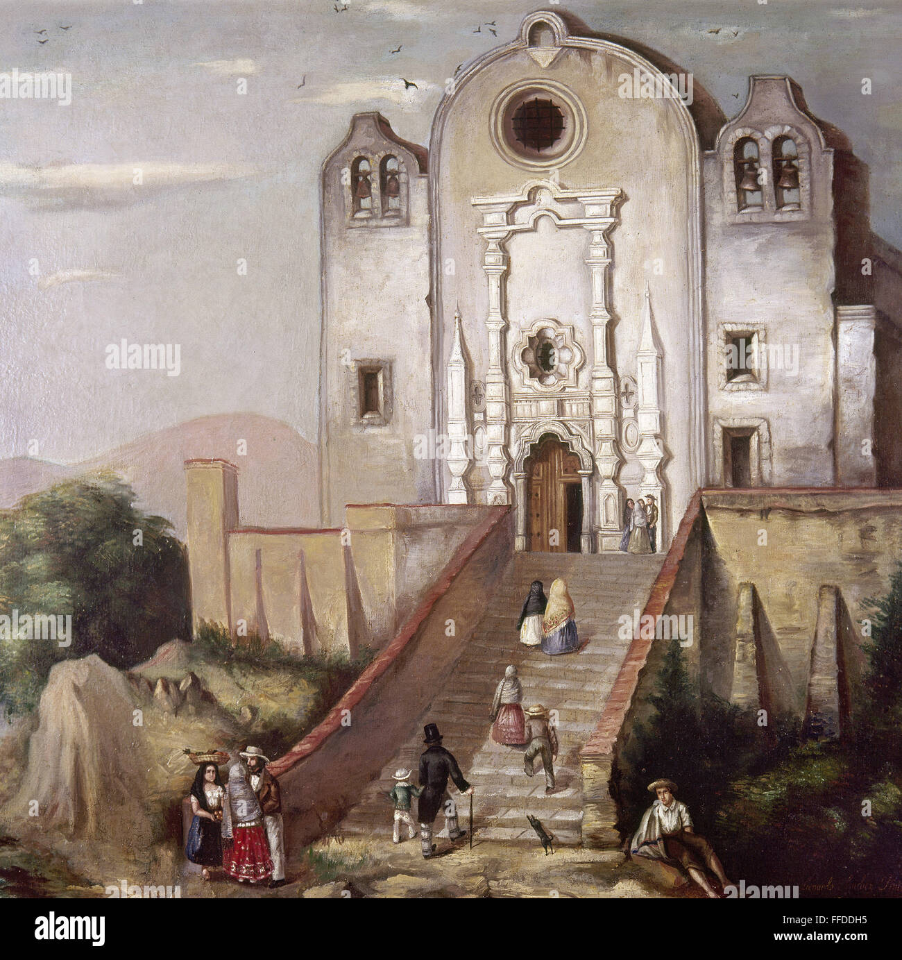 MEXICO: VILLAGE CHURCH. /nPainting by Leonard Sanchez, mid 19th century ...