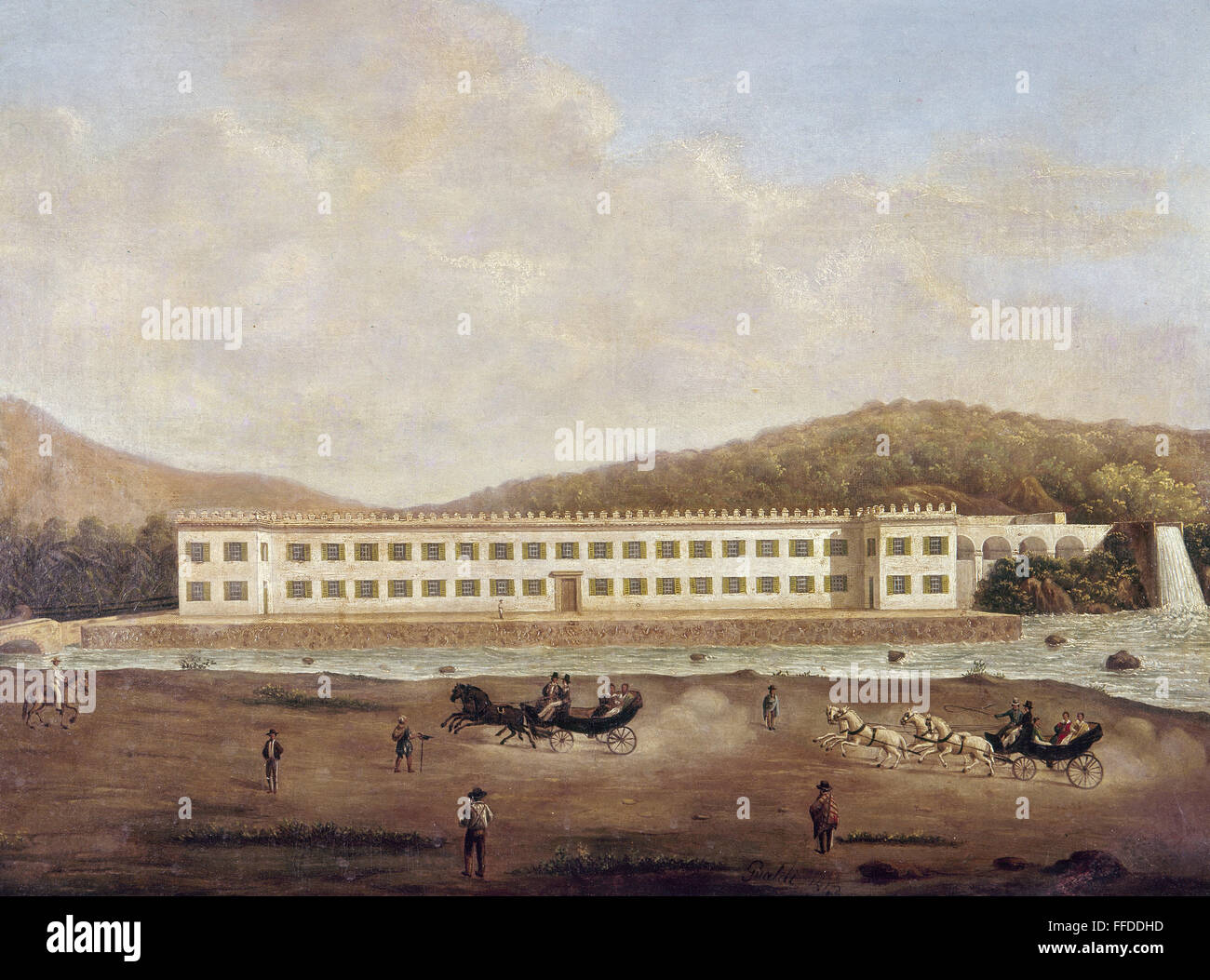 MEXICO: TEXTILE FACTORY. /nPainting by Pedro Gauldi, mid 19th century ...