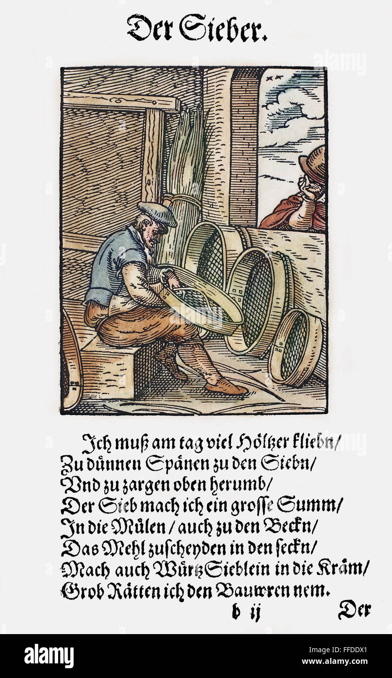 SIEVE MAKER, 1568. /nWoodcut, 1568, by Jost Amman Stock Photo - Alamy