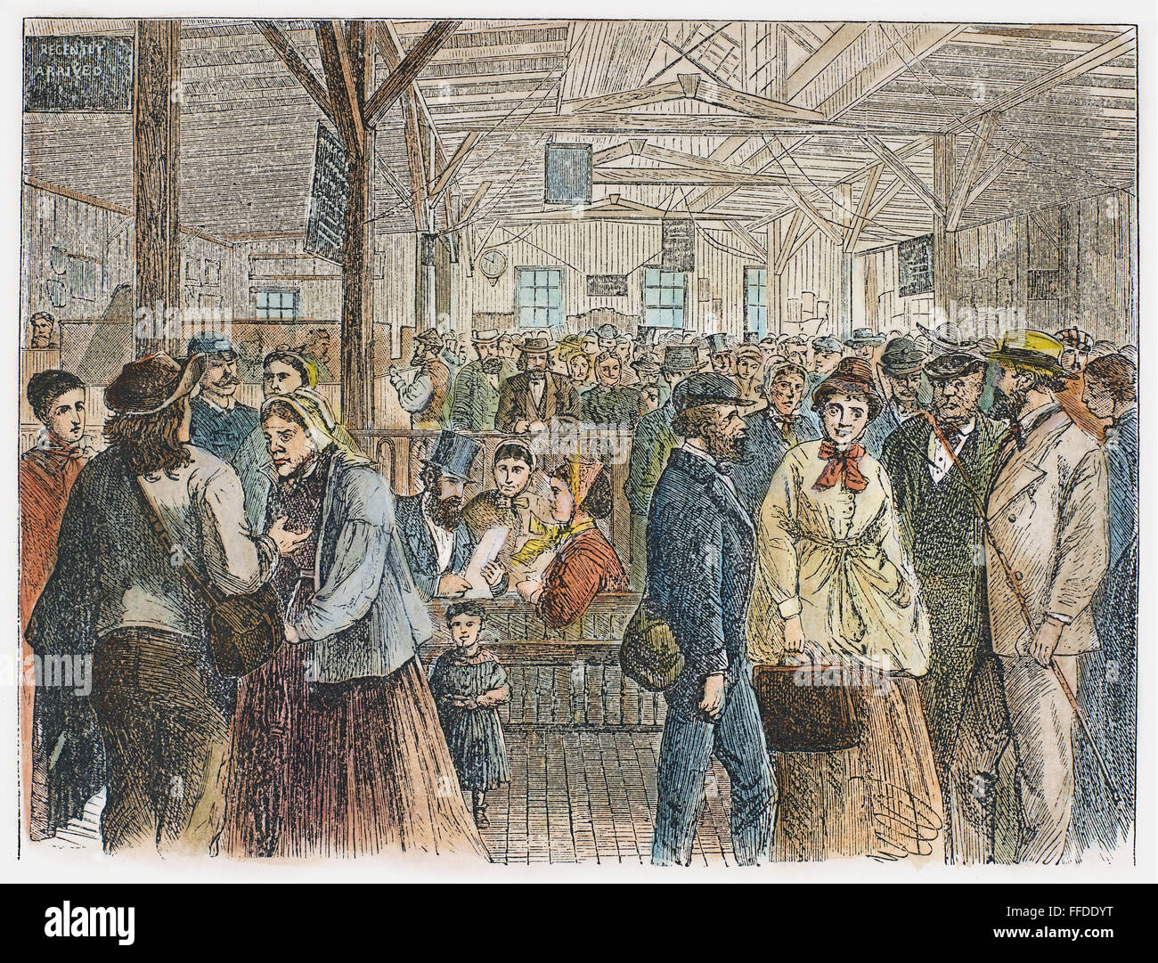 LABOR EXCHANGE, 1868. /nNewly arrived immigrants being interviewed by ...