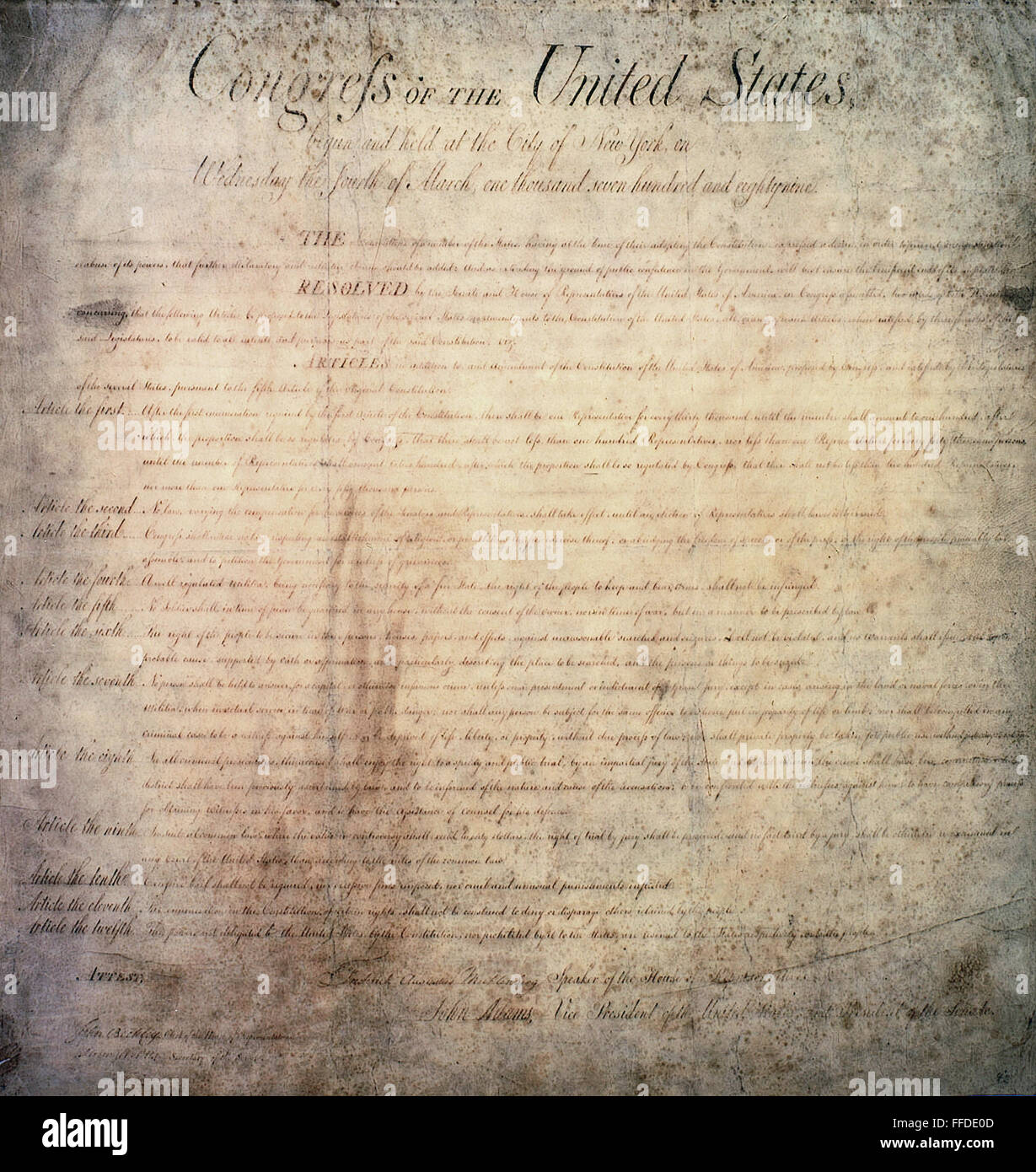 BILL OF RIGHTS, 1789 Stock Photo - Alamy