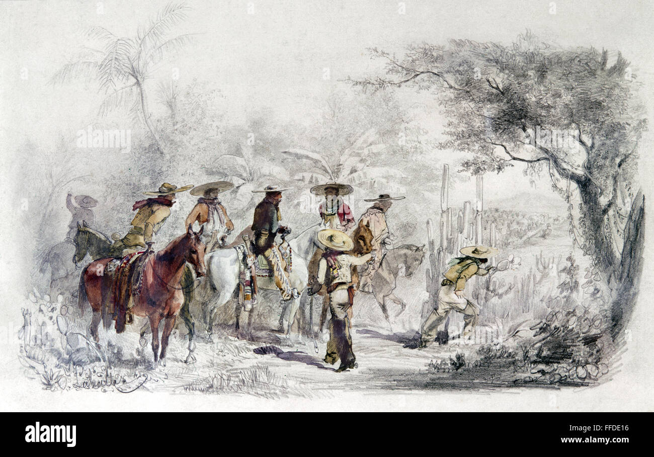 MEXICAN BANDITS. /nA group of Mexican bandits. Painting, mid 19th ...