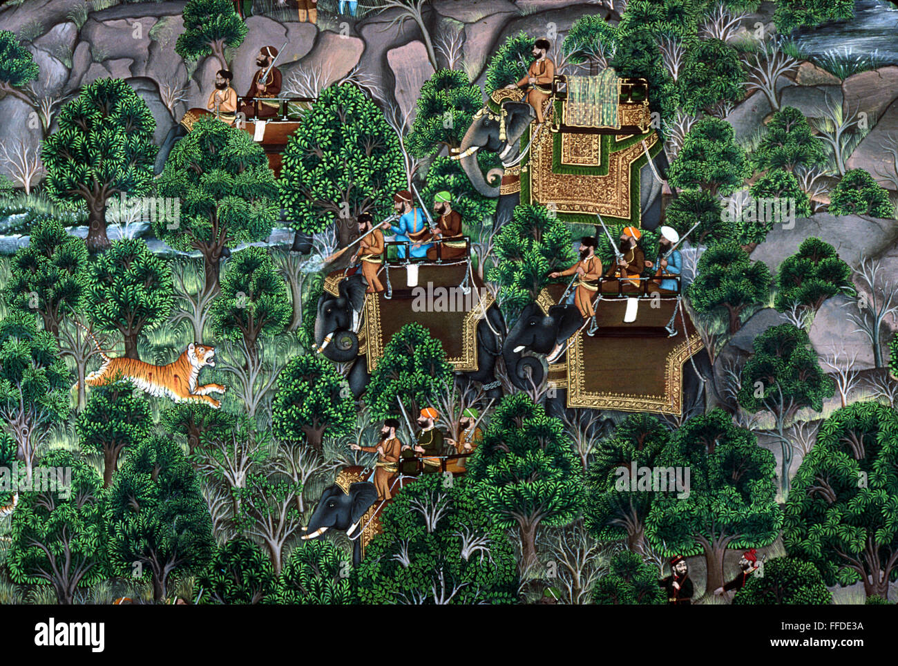 INDIA: HUNTING PARTY. /nA nobleman in an elephant-borne hunting party ...