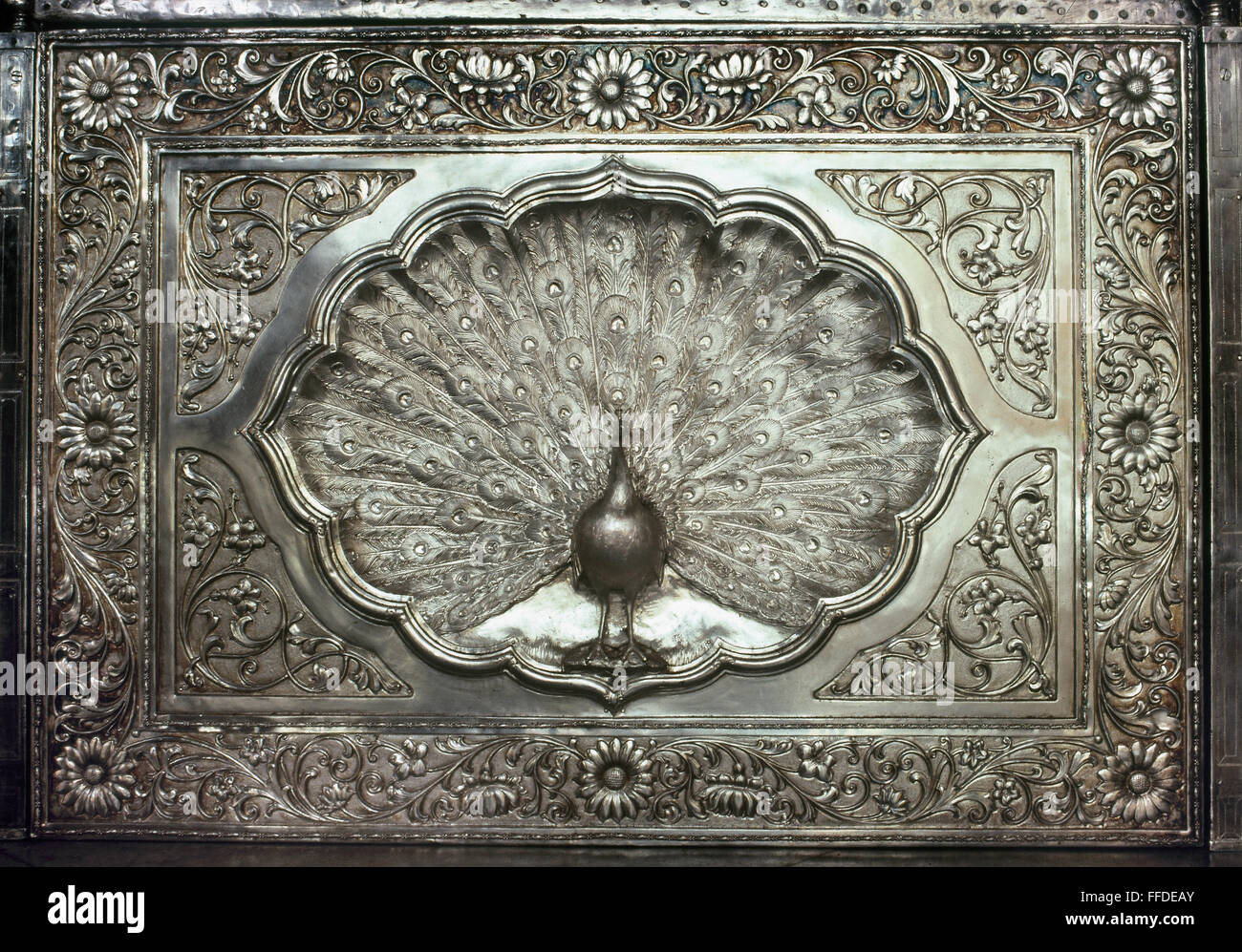INDIA: MYSORE THRONE. /nPeacock and floral ornament on a throne for a ...