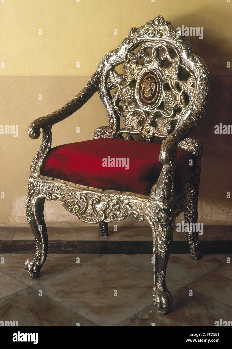 INDIA: MYSORE PALACE. /nSilver chair at the Mysore Palace in Mysore ...