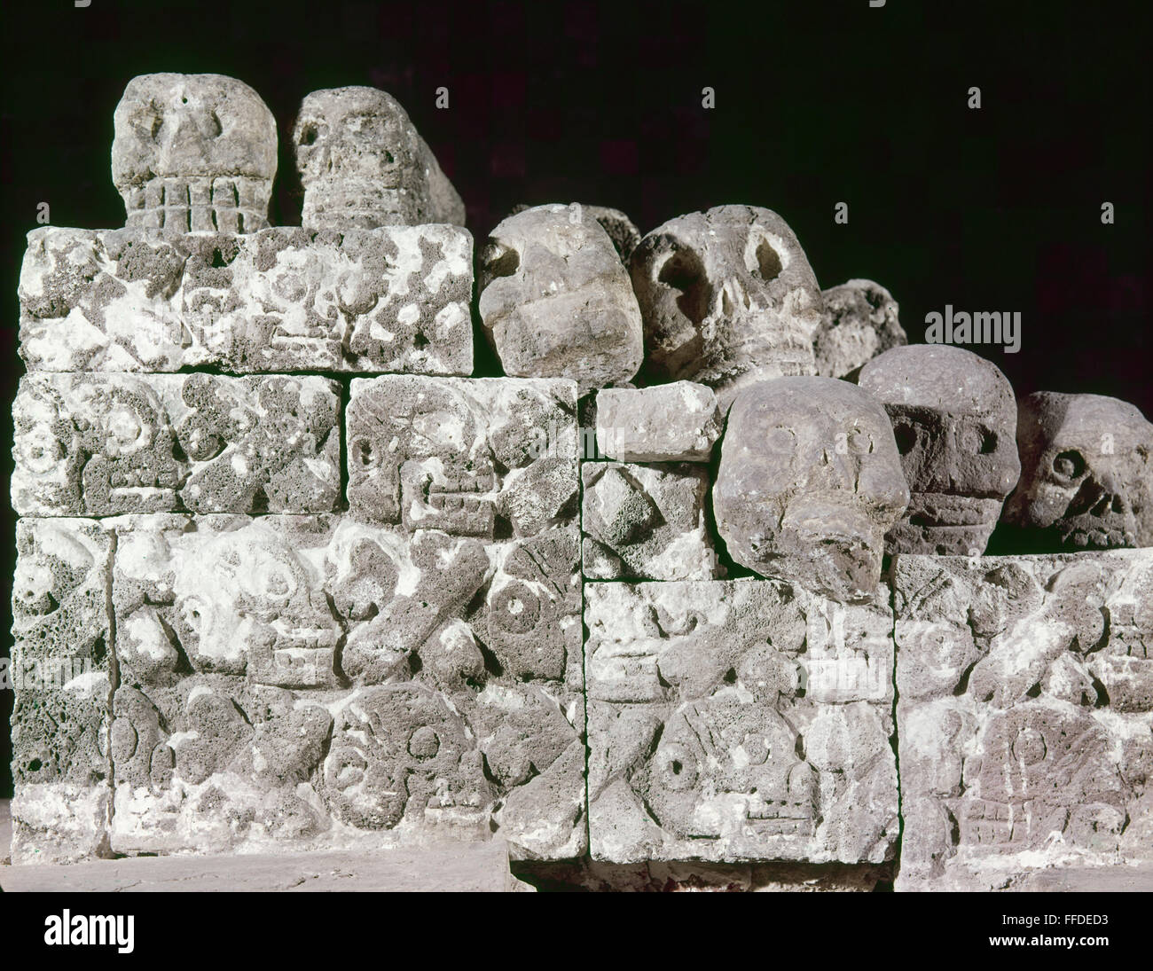 MEXICO: TZOMPANTLI. /nA stone 'tzompantli,' or wall of skulls, from a ...