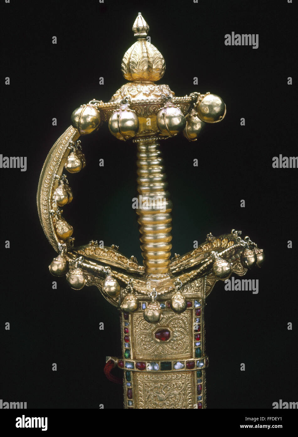 INDIA: DECORATIVE SWORD. /nDecorative gold and gem sword hilt and ...