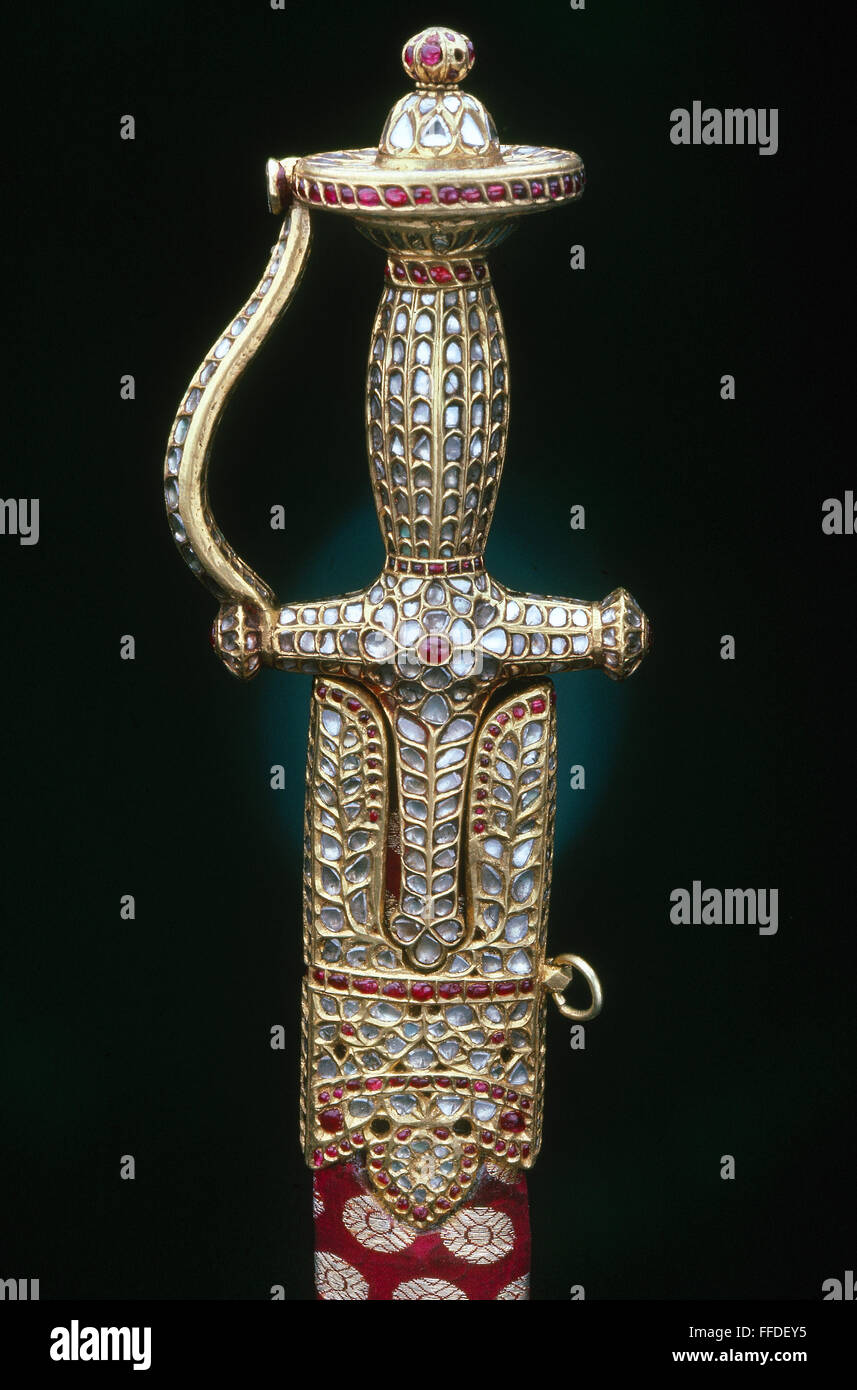 INDIA: DECORATIVE SWORD. /nDecorative gold and gem sword hilt and ...