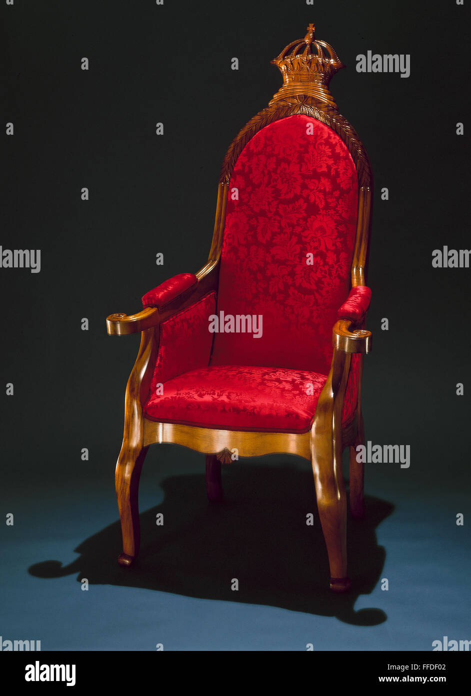 HAWAII: ROYAL THRONE, 1847. /nRoyal throne of King Kamehameha III from ...