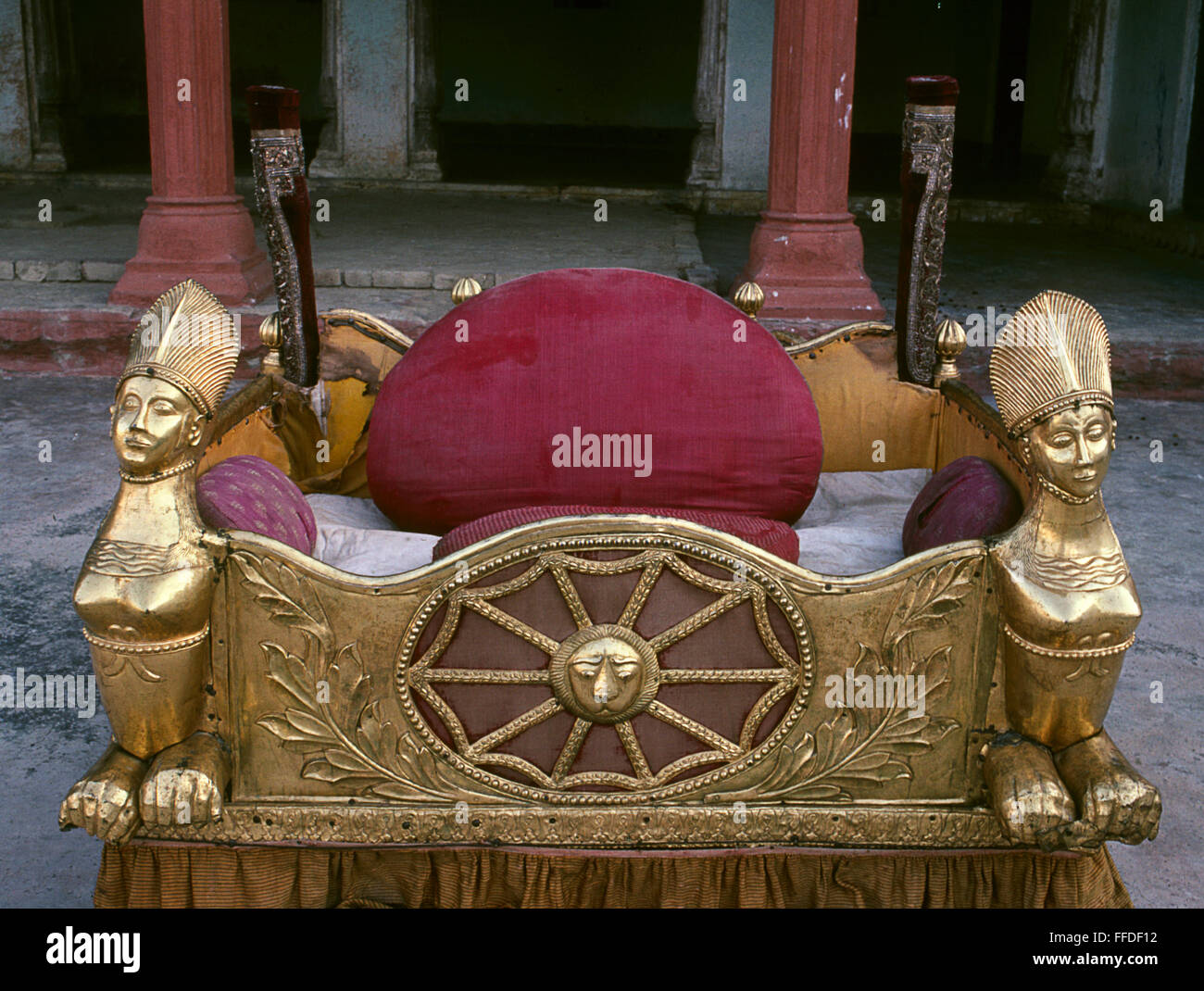 CEREMONIAL INDIAN HOWDAH. /nWooden howdah sheathed in gilded copper ...