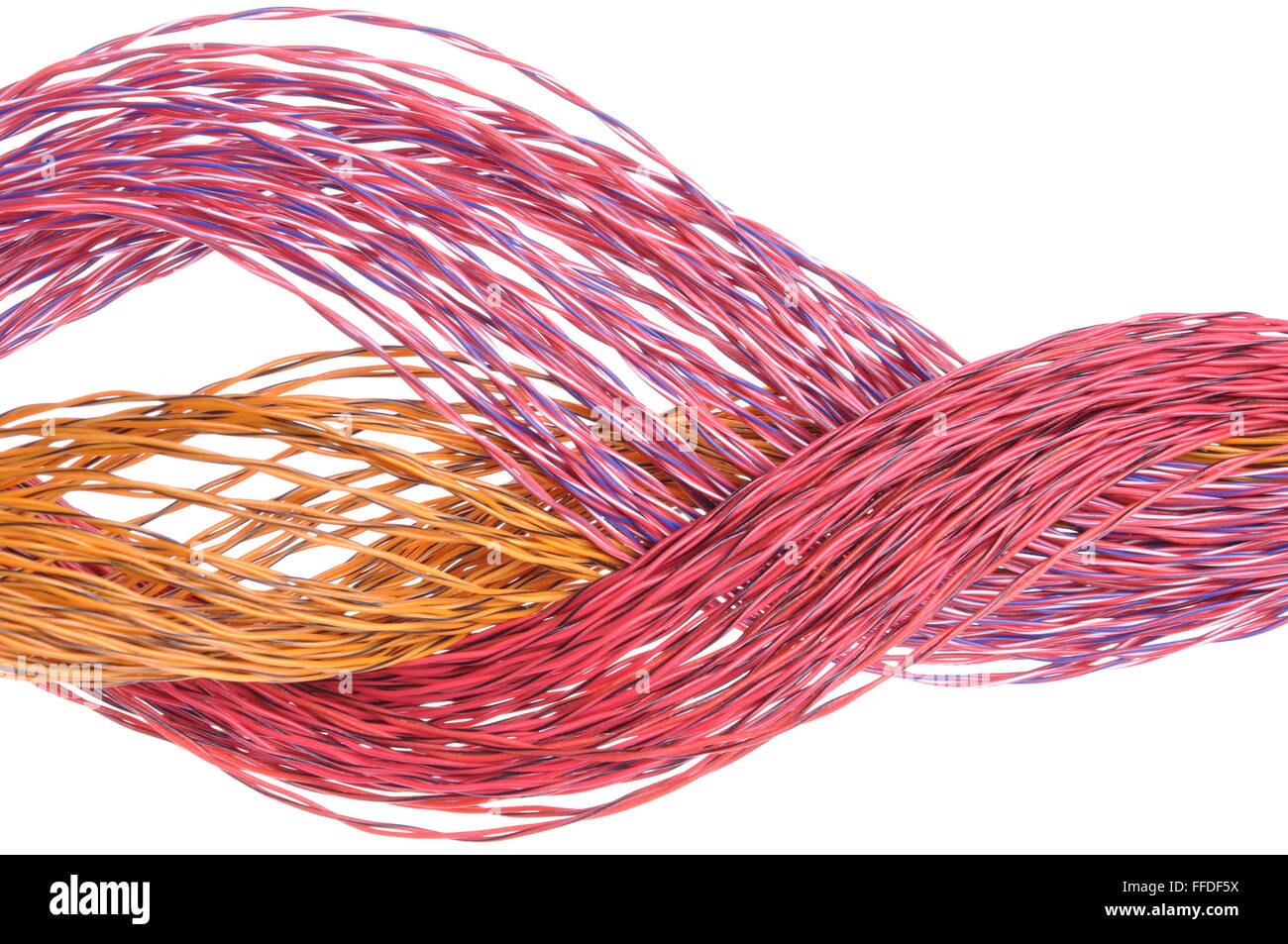 Data transmission in colorful computer cables isolated on white ...