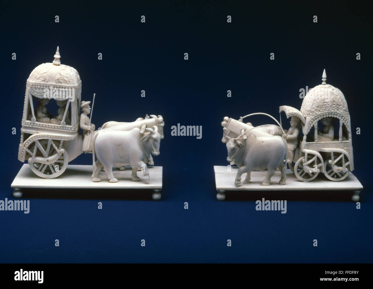 INDIAN CARRIAGE, 1884. /nPair of carved ivory ox-drawn carriages. From ...
