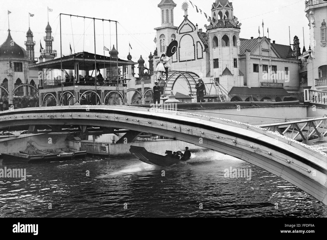CONEY ISLAND: LUNA PARK. /nWire walkers and chute boat ride at Luna ...