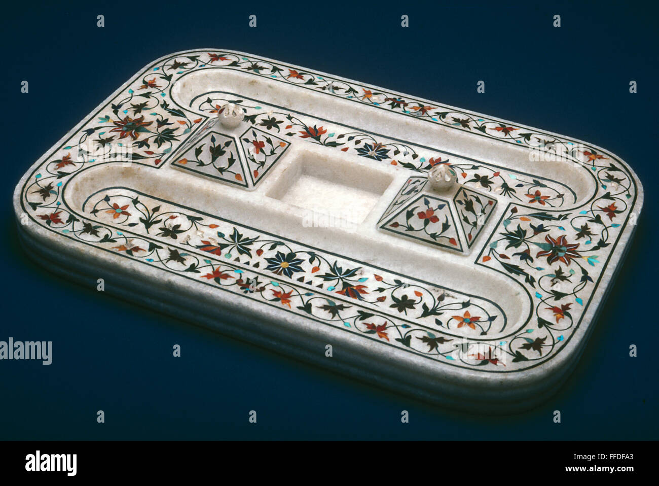 INDIAN GAME BOARD. /nMarble game board decorated with inlaid stone ...