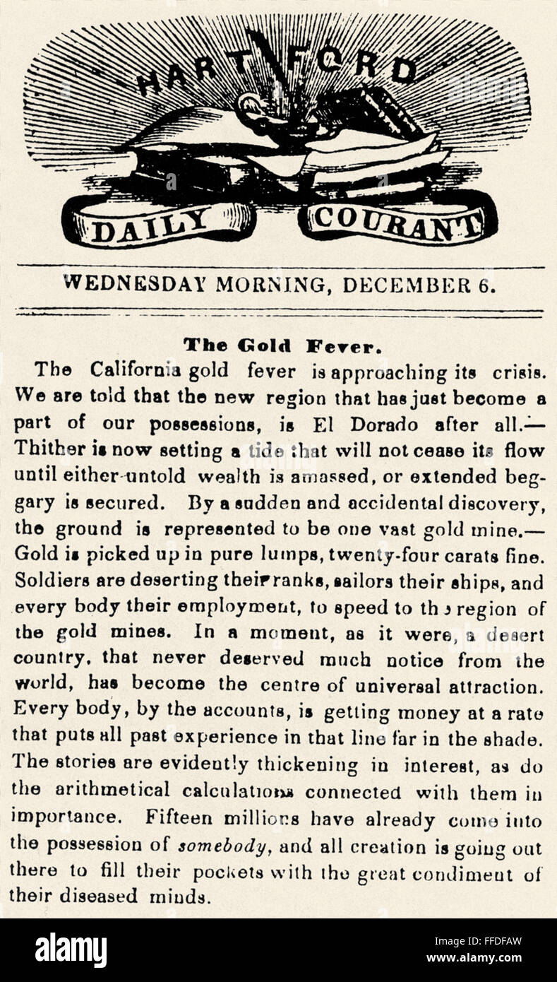 CALIFORNIA GOLD RUSH, 1848. /nArticle from the Hartford Daily Courant ...