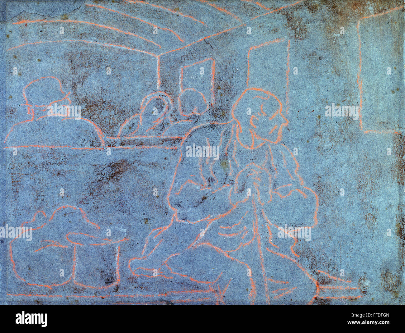 DAUMIER: CARRIAGE, c1860. /n'Third-Class Carriage.' Chalk drawing by ...