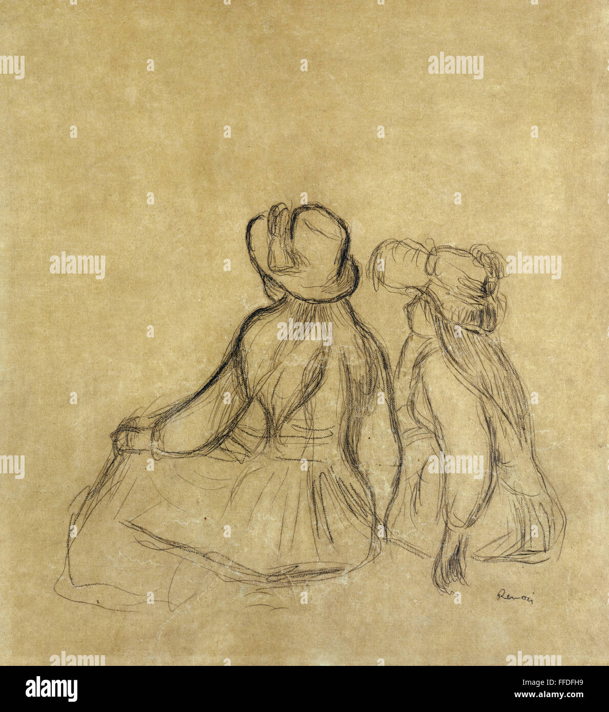 RENOIR: GIRLHOOD. /nPencil drawing by Pierre-Auguste Renoir, late 19th ...