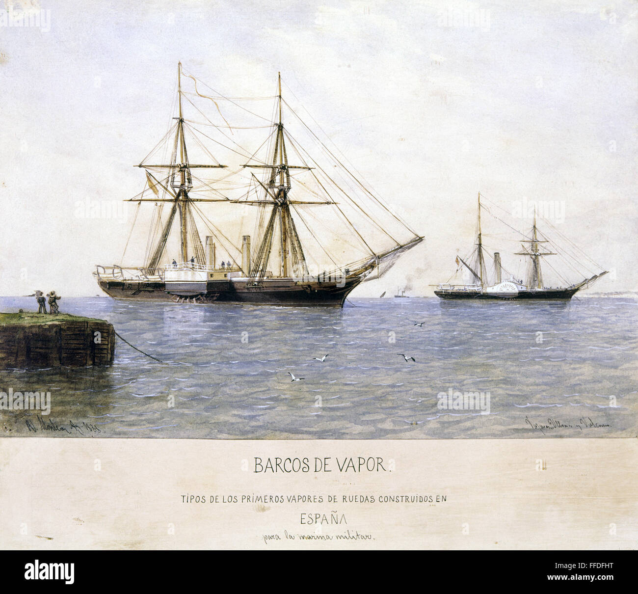 NAVAL STEAMSHIP, c1850. /nPaddlewheel steamships of the Spanish navy ...