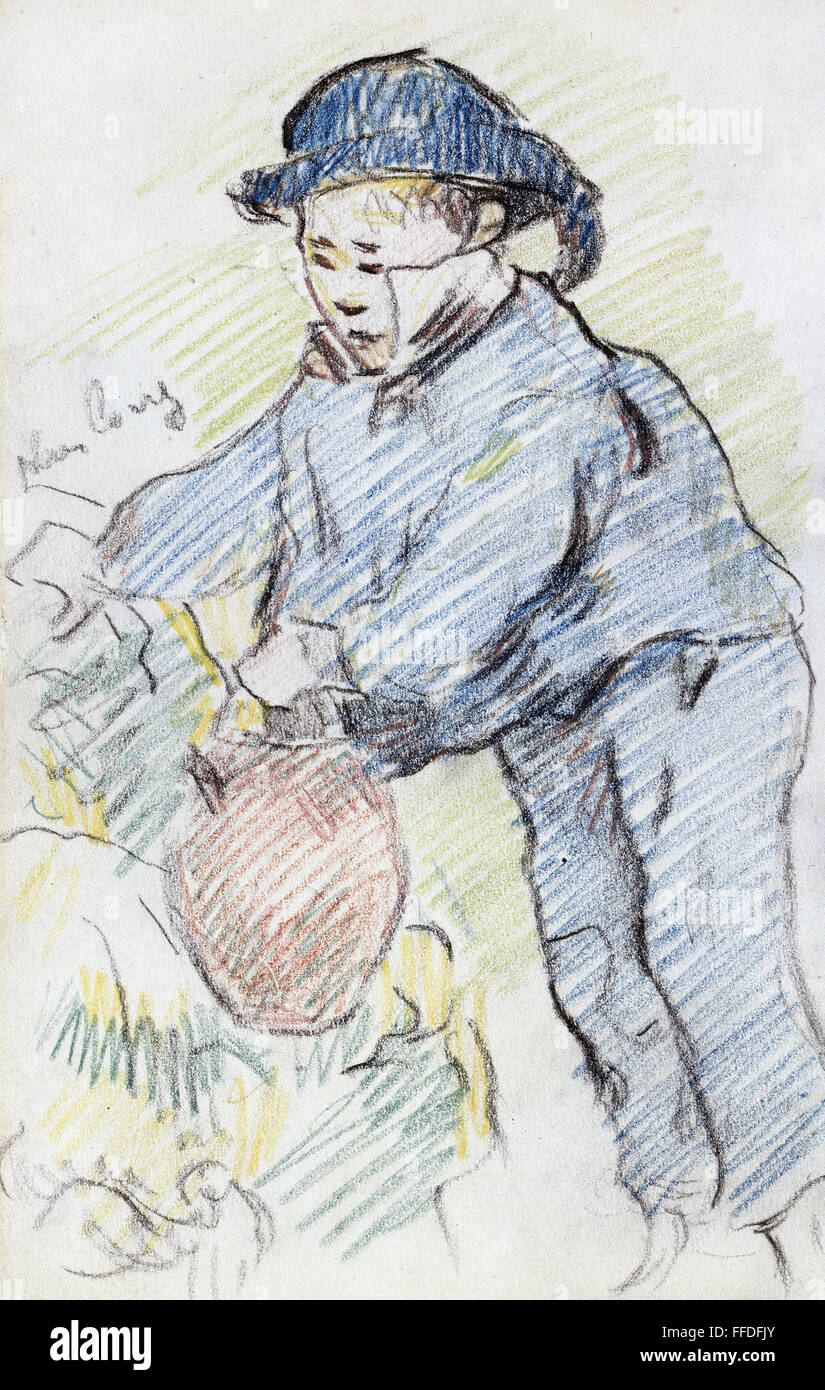 GAUGUIN: BRETON BOY. /n'Little Breton Boy with a Pail.' Pencil and ...