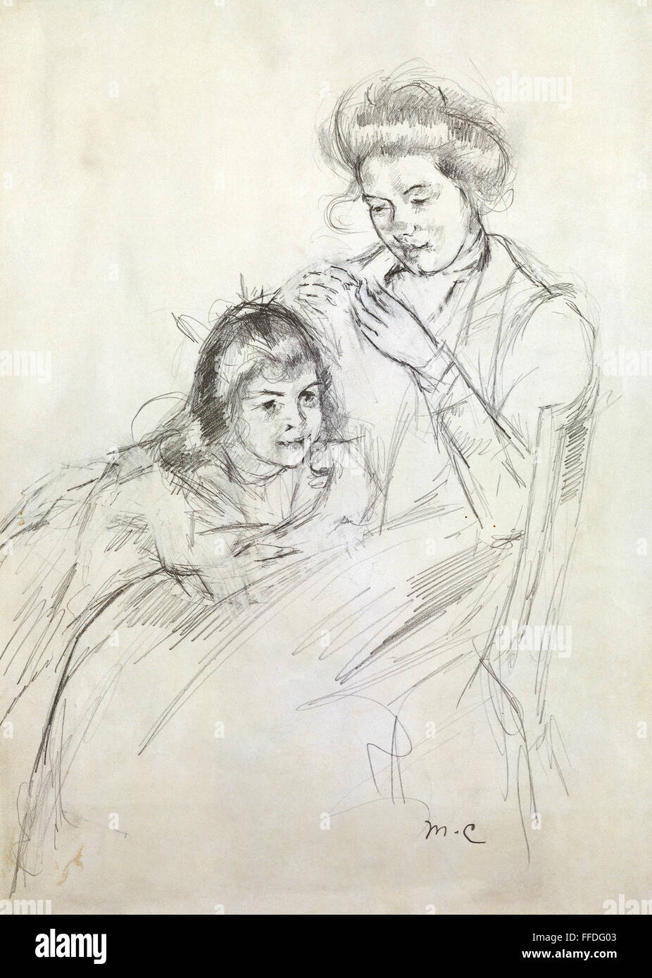 CASSATT: WOMAN AND GIRL. /nPencil drawing by Mary Cassatt (1845-1926 ...