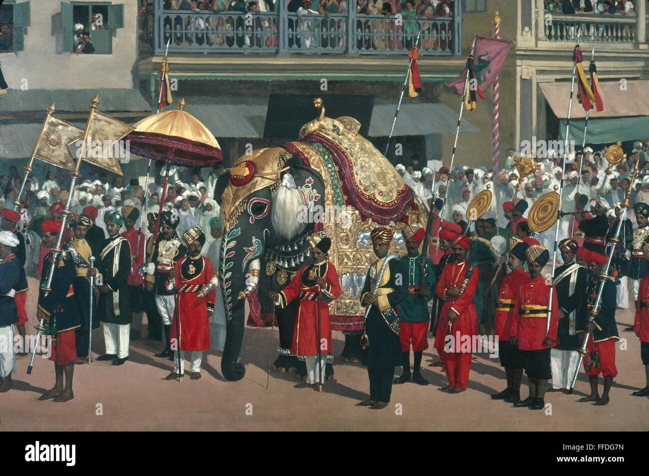 INDIA: PROCESSION. /nA richly clad royal elephant in a ceremonial ...