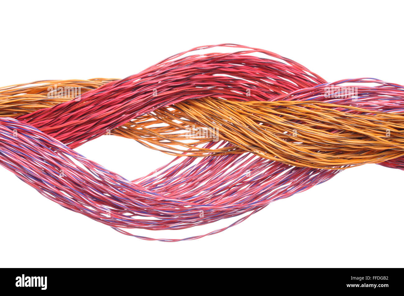 Data transmission in colorful computer cables isolated on white ...